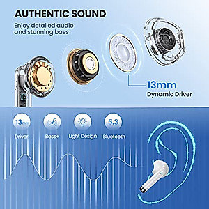 Wireless Earbuds 5.3 Wireless Headphones with LED Display Charging Case, Waterproof IPX7 Hands-Free Headset with Mic, Hi-Fi Stereo Sound, Touch Control, 40 Hours Playback, for iPhone/Android, White