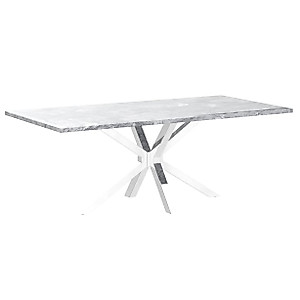 Pvillez Grey Marble Dining Table for 8-10 Person, 78" Rectangle Marble Top Dining Table with Gloss Silver Stainless Steel Pedestal Base, Mid Century Modern Dining Table for Kitchen Dining Room Dinner