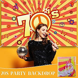 70s Party Backdrop Back to 70s Backdrop Hippie Groovy Party Decorations Daisy Flower Peace Sign Background for 1970's Birthday Party Supplies Banner Photo Props