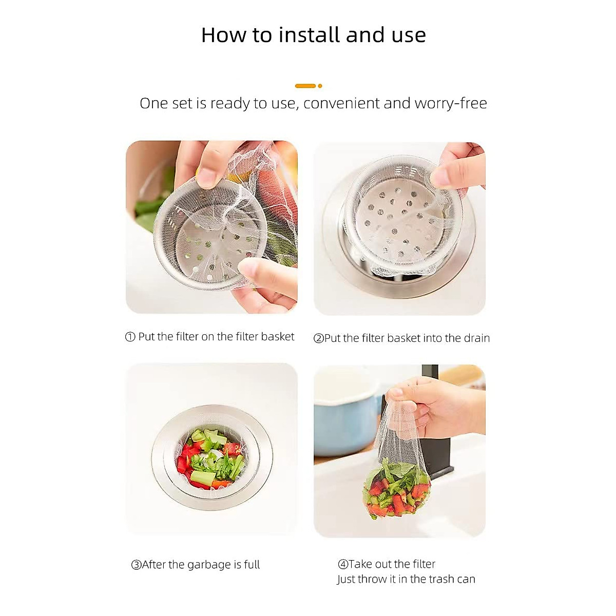 WEIYSHIGSH Kitchen Sink Strainer Mesh Bag- 200PCS Disposable mesh Sink Strainer Bags - Sink Drain Strainer - Suitable for Most Sizes of Kitchen Drainage Basket