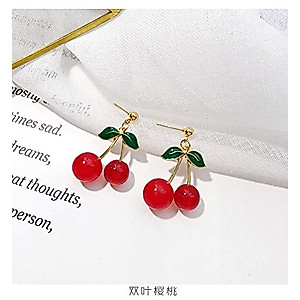 KaFu Handmade creative Light weight Fruits earring 18K Gold Plated Sweet and Lovely Cherry Tassel Dangle Drop Earrings For Women (Cherry earrings-1)