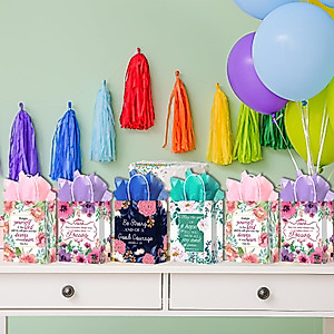 24 Pcs Religious Gift Bags Bible Gift Paper Bags with 24 Tissues Bible Verse Paper Bags with Handles Inspirational Flower Christian Gift Bags for Girls Birthday Wedding Party Baptism Spring Favors