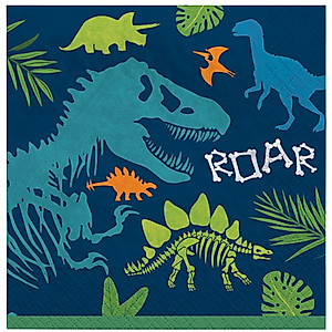 Dino-Mite Birthday Beverage Napkins - 5" x 5" | Multicolor & Fun Design Party Supplies, Perfect For Kids' Themed Parties & Celebrations - Pack Of 16