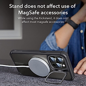 ESR for iPhone 14 Pro Case with Stand, Compatible with MagSafe, Full-Body Military-Grade Drop Proof Case with Built-in 9H+ Tempered Glass Screen Protector, Armor Series, Clear Black