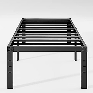 Neslime 18 Inch Heavy Duty Twin Bed Frames No Box Spring Needed, Metal Platform Bed Frame Twin for Heavy People, Easy Assembly, Noise Free, Black