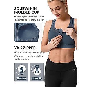 Yvette High Impact Women Sports Bra Front Closure Double Deck Mesh Running Bra for Plus Size, 08AGrey, L(DF)