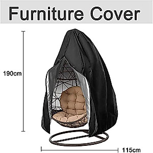 Timisea Egg Chair Cover Double Patio Hanging Egg Chair Cover Swinging Egg Chair Cover Polyester Taffeta Waterproof Heavy Duty Garden Rattan Wicker Swing Chair Outdoor Furniture Cover, (75''H x 50''W)