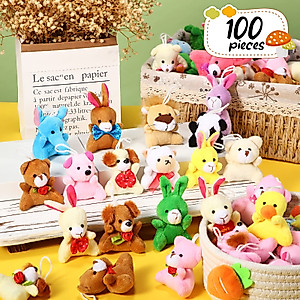 Zhanmai 100 Pcs Mini Plush Stuffed Animal Bulk Small Animal Toys Keychain Decoration Party Favors Easter Egg Stuffer for Kids Birthday Carnival Classroom Prizes Gift Goodie Bag Filler (Cute Style)