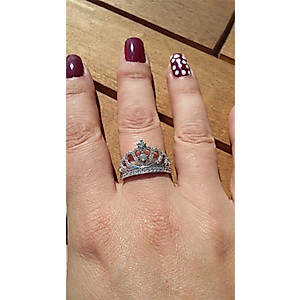Tenfit 925 Silver Princess Crown Ring with CZ Inlaid Fashion Jewelry Engagement Wedding Ring for Women,Size 5