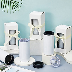 Meanplan 12 Pack Sublimation Skinny Can Cooler 12 oz White Sublimation Can Holder Blanks Insulated Stainless Steel Sublimation Drink Tumbler Holder with Gift Boxed Straws for Valentines(Tall Style)