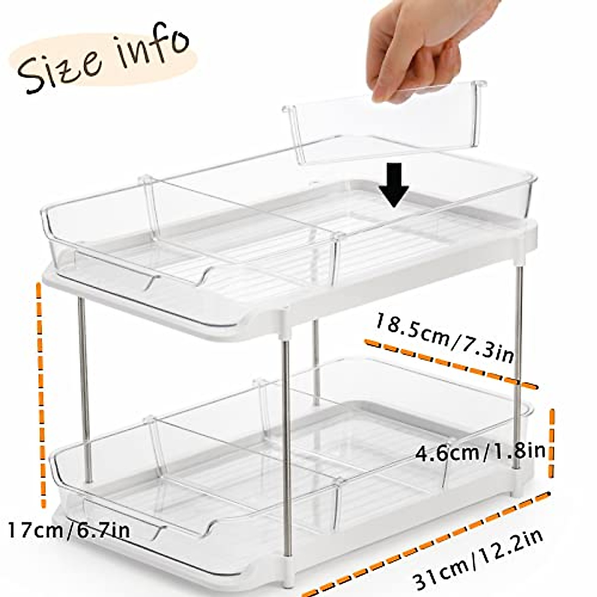 Lyellfe 2 Tier Clear Organizer with Divider, Pull Out Under Sink Organizer and Storage, Sliding Spice Rack Medicine Cabinet Bins, Multi-purpose Vanity Tray for Bathroom, Kitchen Pantry