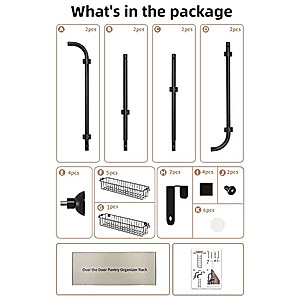 Egepon Over the Door Pantry Organizer Rack with 6 Full Baskets, 6-Tier Heavy-Duty Metal Hanging Storage Closet Organizer Kitchen Spice Rack
