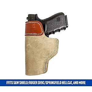 DeSantis Sof-Tuck Gun Holster with Adjustable Cant, Soft No-Slip Suede, Fits S&W SHIELD/RUGER SR9C/SPRINGFIELD HELLCAT, Unisex Holster, Available for Most Concealable Handguns in Right and Left Hand