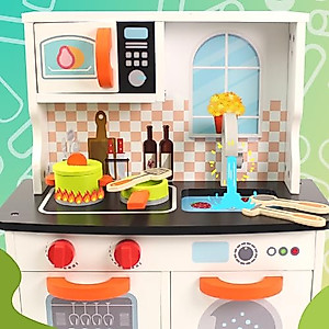 osettoys Mini Wooden Play Kitchen Set with Microwave, Pretend Play Kitchen Accessories, Role Play Toy for Kids, Cooking Toy Gift for Boys Girls