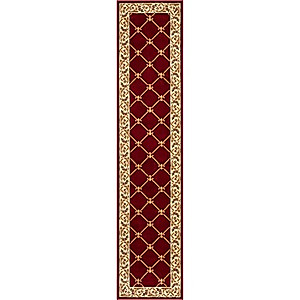 Patrician Trellis Red French European Formal Traditional 3x12 (2'7" x 12') Runner Rug Stain/Fade Resistant Contemporary Floral Thick Soft Plush Hallway Entryway Living Dining Room Area Rug