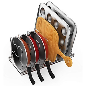 Simple Houseware 7 Adjustable Compartments Pot and Pan Organizer Rack Lid Holder, Chrome