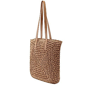 Ayliss Women Straw Shoulder Handbag Tote Shoulder Bag Summer Beach Woven Handmade Weaving Casual Bag for Vocation Travel (Khaki)