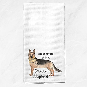 Watercolor Life is Better with a German Shepherd Microfiber Kitchen Tea Bar Towel Gift for Animal Dog Lover