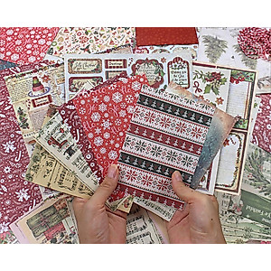 Dwpetzo 128 Sheets Christmas Scrapbook Paper Stickers Kit for Scrapbooking Supplies, 5.5" x 3.9" 30 Christmas Patterned Single Sided Sheets, 6.3"x6.3" 8 Sheets Scrapbook Stickers