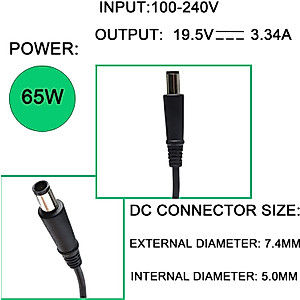 65W Laptop Charger AC Adapter Replacement for Dell Latitude 5480 5490 5580 5590 7480 7490 E5400 E5440 E5450 E5540 E5470 E5550 E5570 E6230 E6330 E6420 E6430 E6440 E7440 E7450 E6540 Power Supply Cord