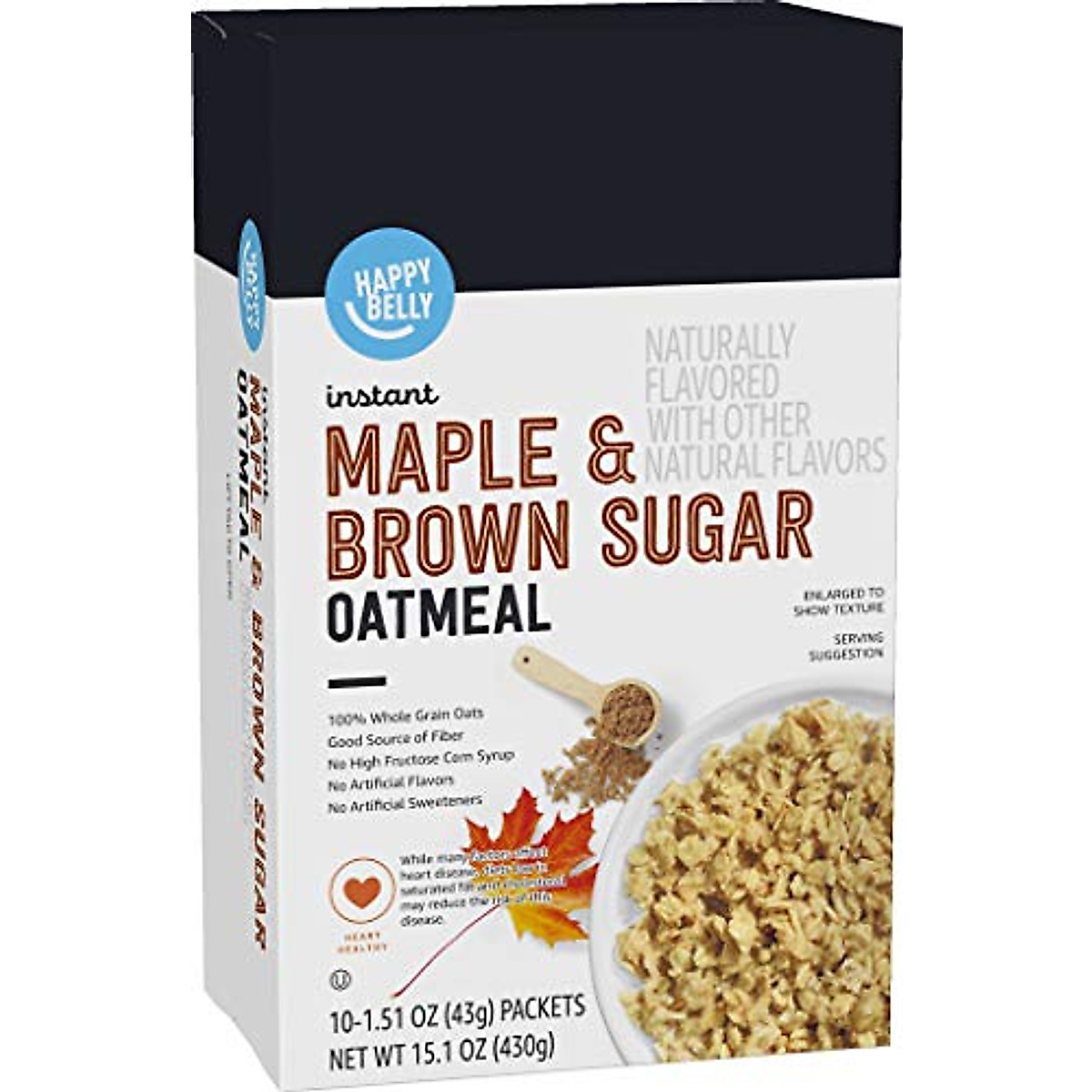 Amazon Brand - Happy Belly Instant Oatmeal, Maple & Brown Sugar, 1.51 Ounce (Pack of 10)