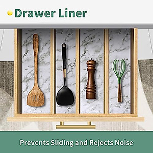 Drawer and Shelf Liner for Kitchen Cabinet: 17 in X 20 Ft Non Slip Waterproof Shelf Paper Non Adhesive Refrigerator Liners White Marble Easy Liners for Bathroom Cupboard with Knife Tape Measure