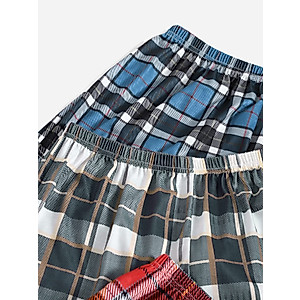 Verdusa Women's 4pack Elastic Waist Plaid Pajama Bottom Loungewear Sleep Short Blue Green Red Pink M