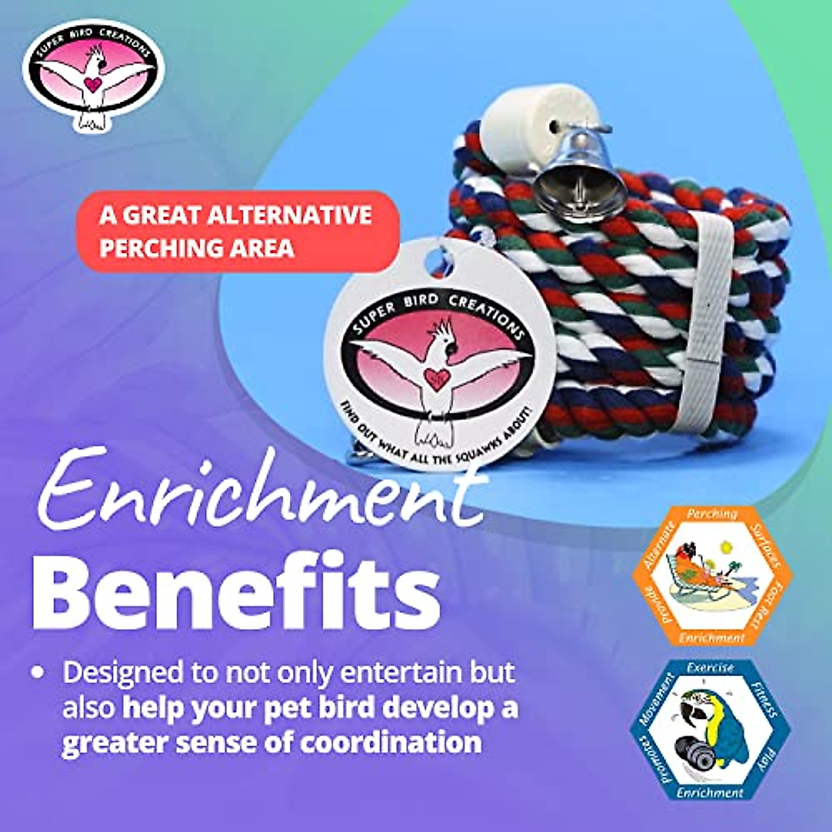 Super Bird Creations SB323 Small Bird Bungee Bird Toy, Small Bird Size, 1/2" diameter x 52"