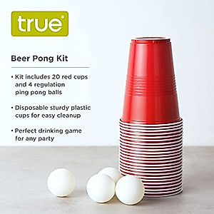 True Beer Pong Kit - Beer Pong Cups with Ping Pong Balls - Beer Cup Red Set of 20 Cups and 4 Ping Pong Balls