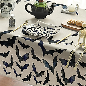 Horaldaily Halloween Tablecloth 60x84 Inch Rectangular, Bats Washable Table Cover for Party Picnic Dinner Decor