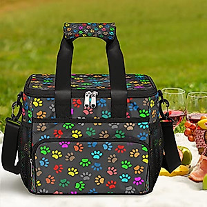 Insulated Lunch Bag, Colorful Dog Paw Print Reusable Lunch Box Leakproof Cooler Tote Bag Large Lunchbox Freezable Lunch Bag with Adjustable Shoulder Strap for Women Men Picnic Work Beach