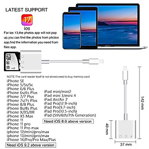 SD Card Reader for iPhone iPad,Micro SD Card Reader Memory Card Reader Plug and Play Trail Camera SD Card Adapter,Simultaneous Charging and Reading