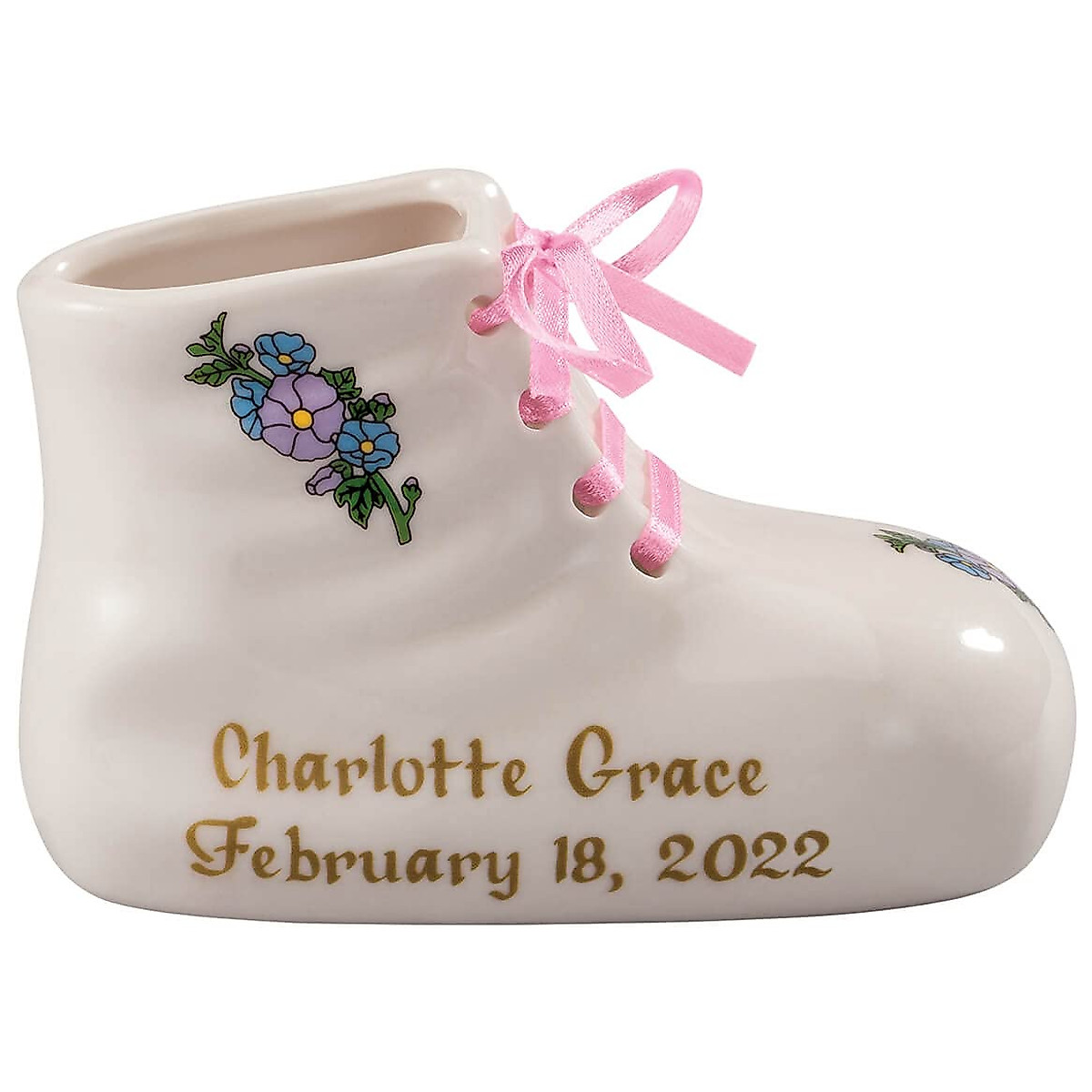 WalterDrake Porcelain Personalized Baby Bootie Heirloom – Pink Girl - Customize Ceramic Baby Shoe Keepsake with Baby Name and Birth Date – Birth, Baptism or Christening Gift - 4” Long by 2” Wide