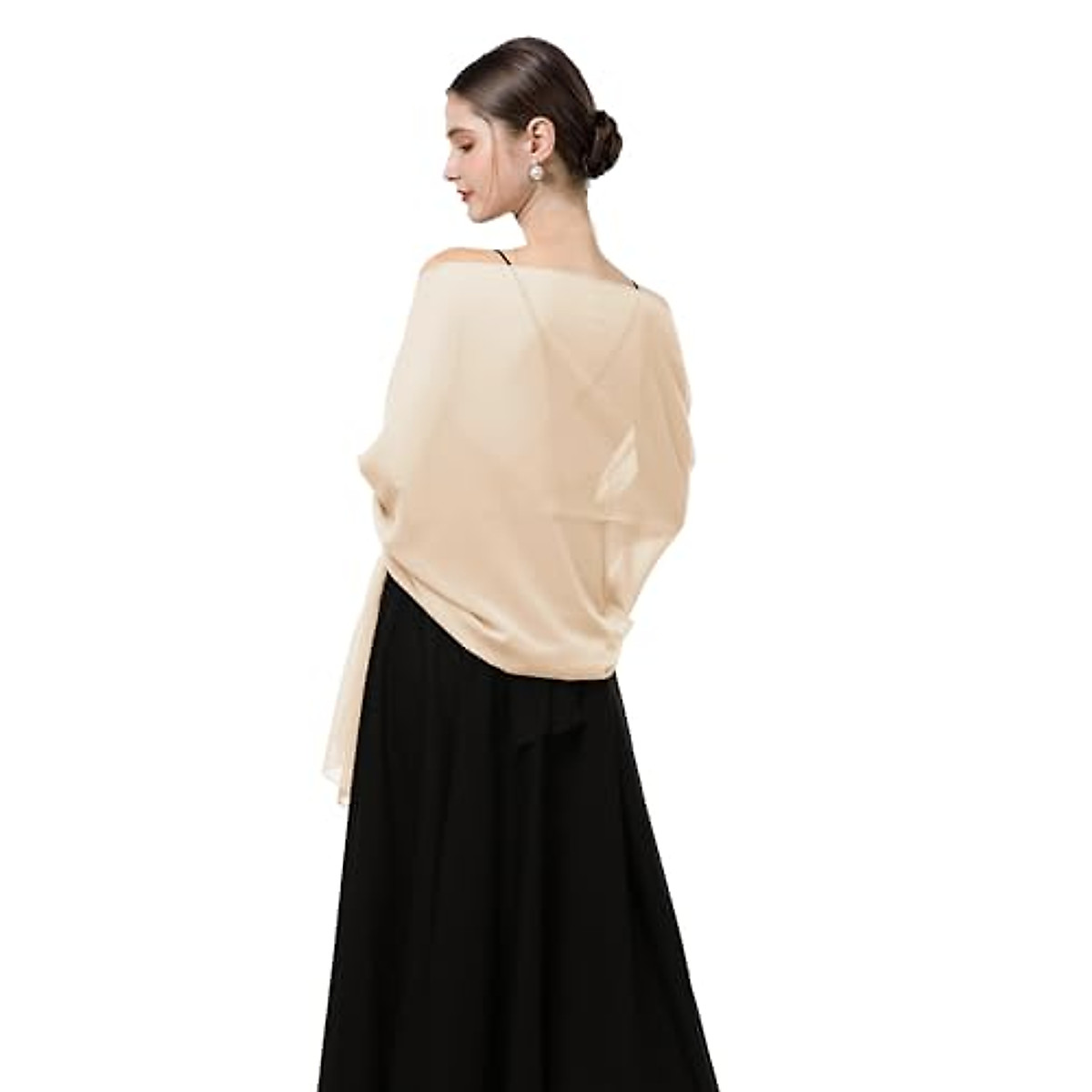 Baoqiya Women's Scarf Shawls and Wraps for Evening Dress Chiffon Shawl Soft Elegant Silky Pashmina Wedding Bridal Scarves(Champagne, 79"×29")