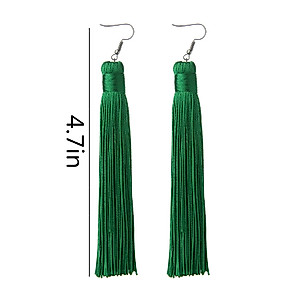 MELUOGE Women's Knotted Tassel Long Earrings 4.7" (Grass green)