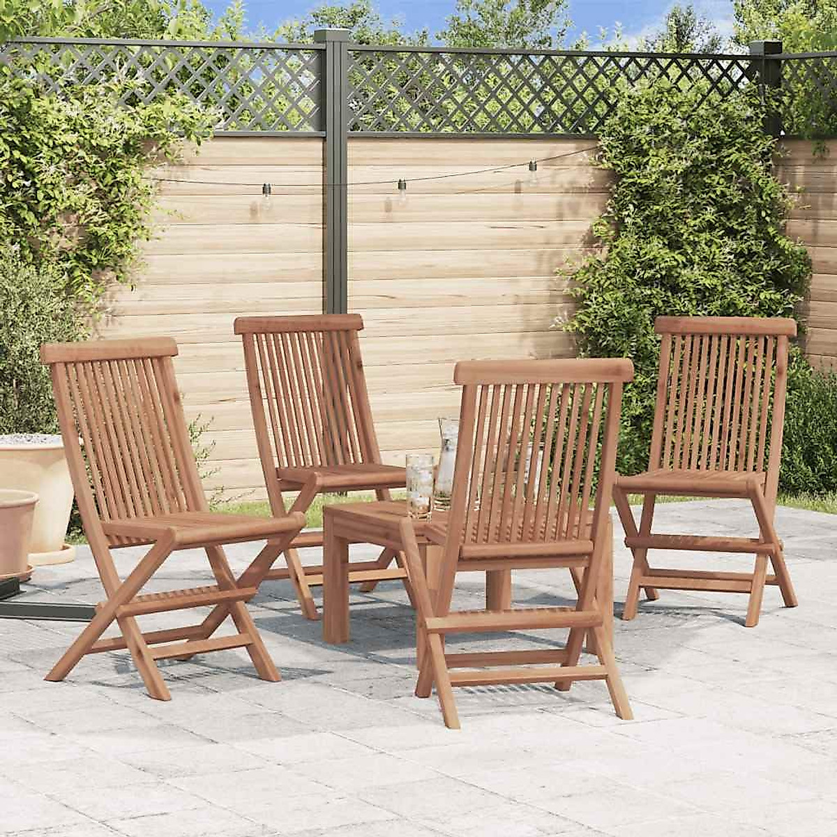 vidaXL - Patio Folding Chairs 4 Pcs/Camping/Garden/Lawn Seating/Table Set - Solid Wood Teak - 18.5"x23.6"x35" - Foldable Design for Home/Office/Café Use