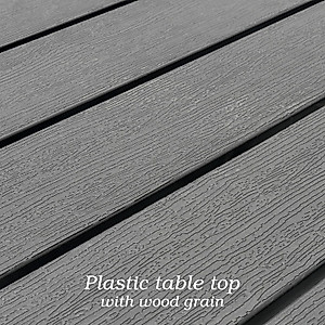 Nixtopia 37" Plastic Top Square Patio Dining Table for 4 Person with Metal Steel Leg and Umbrella Hole for Backyard Bistro Outdoor Furniture - Three-Dimensional Wood-Like Grain