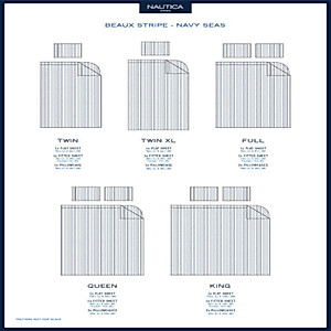 Nautica - Twin Sheets, Cotton Percale Bedding Set, Coastal Home Decor, Dorm Room Essentials (Beaux Stripe Navy, Twin)