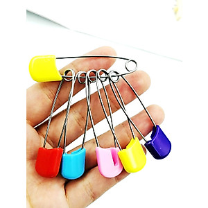 Diaper Pins, 50 Safety Pins Plastic Head Stainless Steel Diaper Pins with Safe Locking Closures for Diaper Clothes Dress Craft Hold Clip