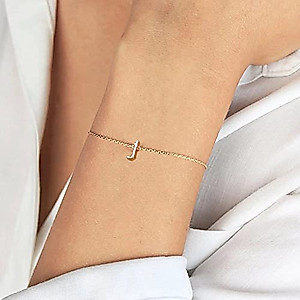 Gold Layered Initial Bracelets for Women, 14K Gold Filled Cute Layering Letter C Bracelet Personalized Layered Initial Jewelry Gold Bracelets for Women Teen Girls Gifts(C)