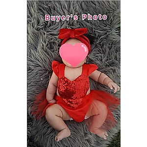 Newborn Baby Girls Valentine Romper Tutu Dress Fly Sleeve Heart Sequins Bodysuit Jumpsuit Summer Outfit 0-3Y (6-12M, Red)