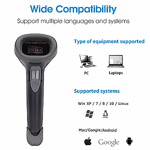 328 Feet Distance 1D CCD Wireless Bar Code Scanner for for PC Computers, UNIDEEPLY 2 in 1 (433MHZ Wireless & USB Wired) Automatic Barcode Reader Handheld USB Receiver for Store Supermarket, Warehouse
