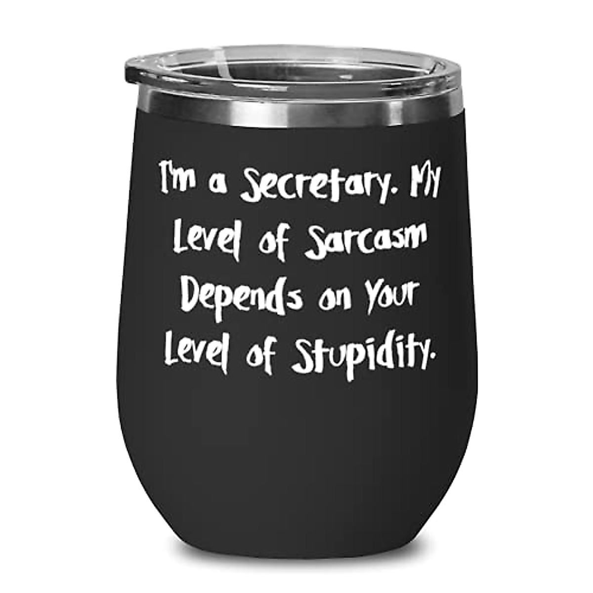 I'm a Secretary. My Level of Sarcasm Depends on Your Level of Stupidity. Wine Glass, Secretary Wine Tumbler, Brilliant For Secretary