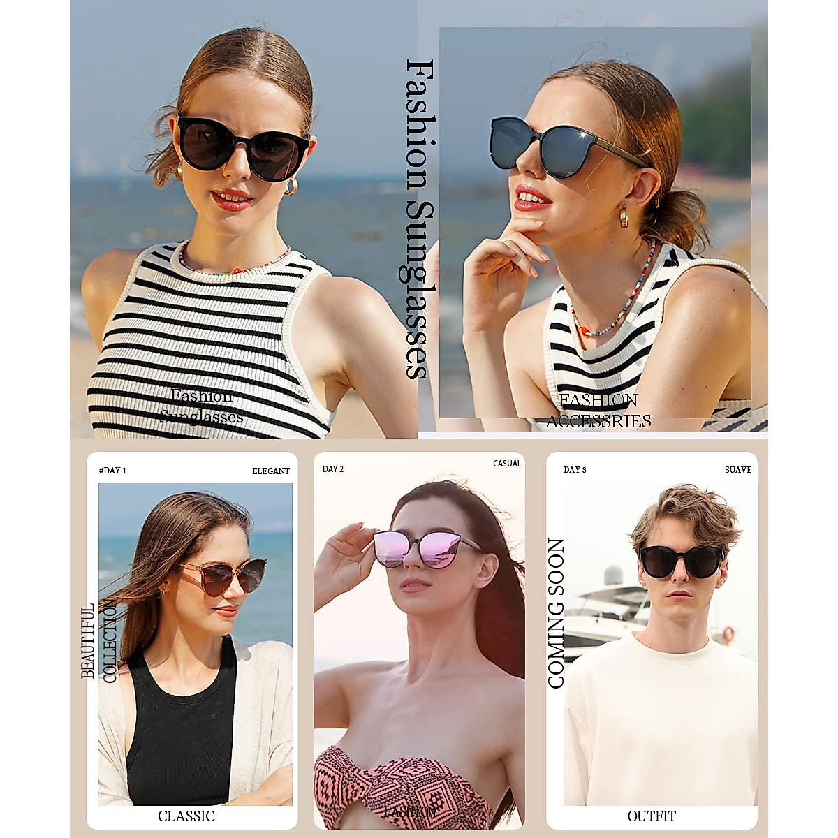 Polarized Oversized Sunglasses for Women Men Trendy Cateye Brown Sun Glasses Retro Large Frame Shades Transparent Brown and black