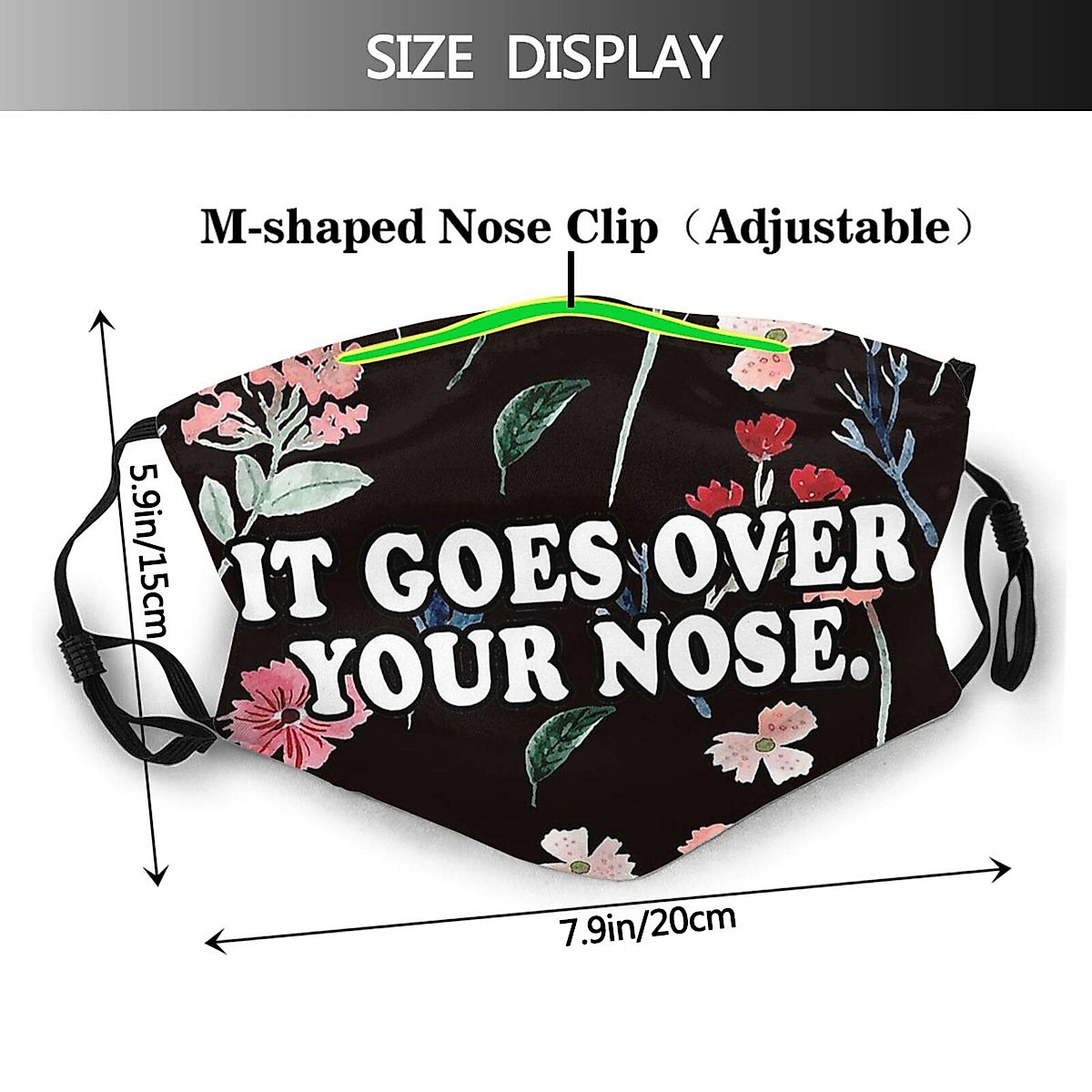 It Goes Over Your Nose (1) Face Mask Reusable Washable Face/Mouth Cover For Men & Women With 2 Pcs Filters Balaclava