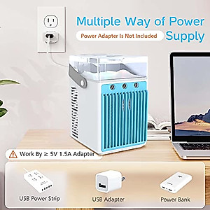 Portable Air Conditioners, 4 in 1 Rechargeable Mini Air Conditioner Evaporative Personal Cooler Humidifier, 3 Speeds Mini AC Desktop Cooling Fan for Office Tent Bedroom