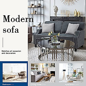 Shintenchi 56”Small Modern Fabric Sofa Couch,Mid Century Linen Upholstered Fabric 2-Seat Sofa Loveseat Furniture with Pillow for Small Living Room, Apartment, Small Space, Dark Gray