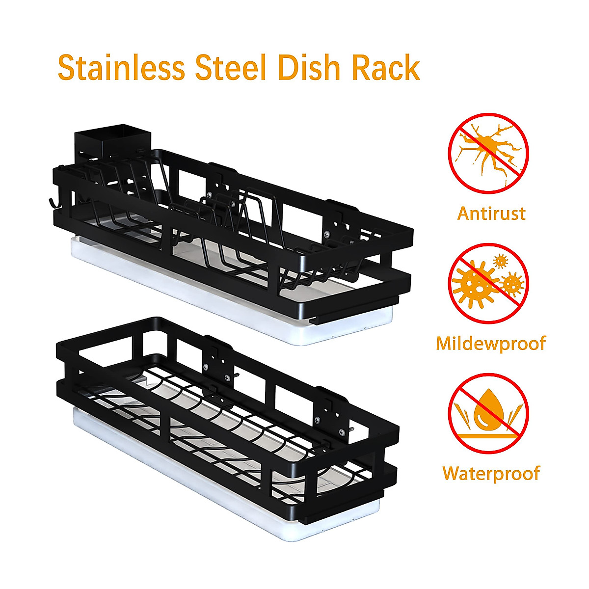 Couguarack Stainless Steel Wall Mounted Dish Drying Rack, Hanging Dish Drying Rack with Removable Tray, Multifunctional Utensil Rack for Kitchen (2 Tier)