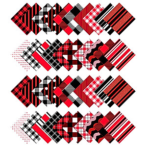 Soimoi Checks & Stripes Print Precut 5-inch Cotton Fabric Quilting Squares Charm Pack DIY Patchwork Sewing Craft- Red & Black