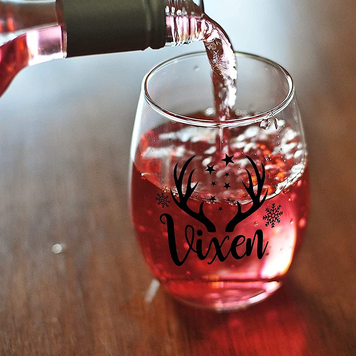 ArogGeld Vixen Reindeer Names Snowflake Wine Glasses Funny Winter Christmas Decorations Stemless Wine Glass 15oz Printing Wine Glass For Party Birthday Xmas Christmas Thanks Gift To Woman Girl